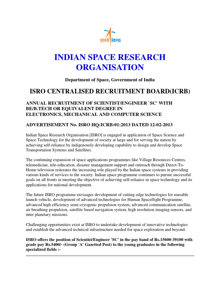ISRO Scientist/Engineer Recruitment 2013 | PDF | Science | Technology ...