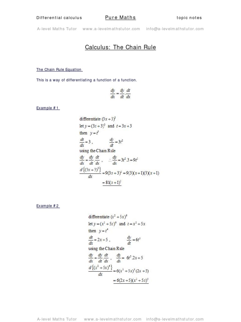 The Chain Rule, Calculus Revision Notes From A-Level Maths Tutor | PDF