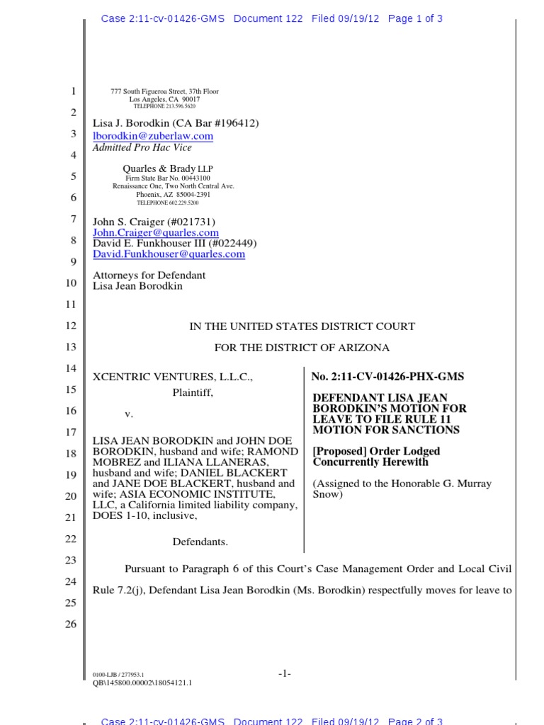 122 - Motion for Leave to File Rule 11 Motion | Pro Se Legal ...