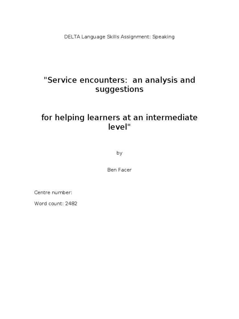 DELTA Language Skills Assignment Speaking | PDF | Ellipsis | Learning