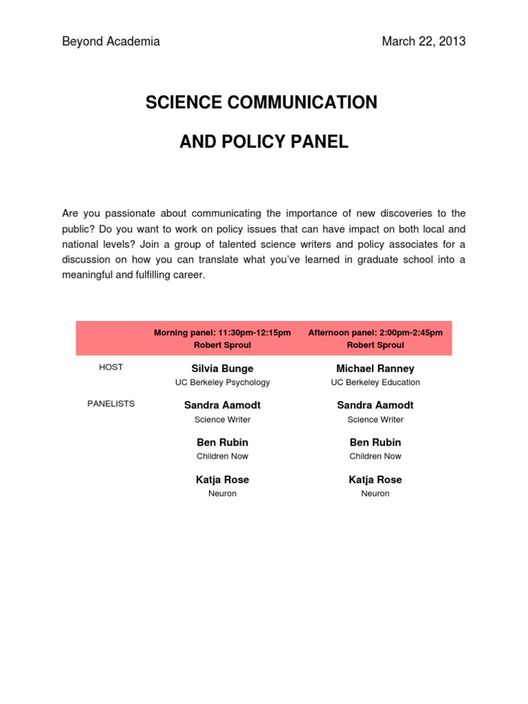 Sci Comm Panel | PDF | University Of California | Science
