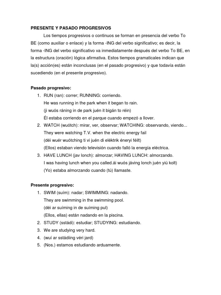 Presente y Pasado Progresivos | PDF | Verbo
