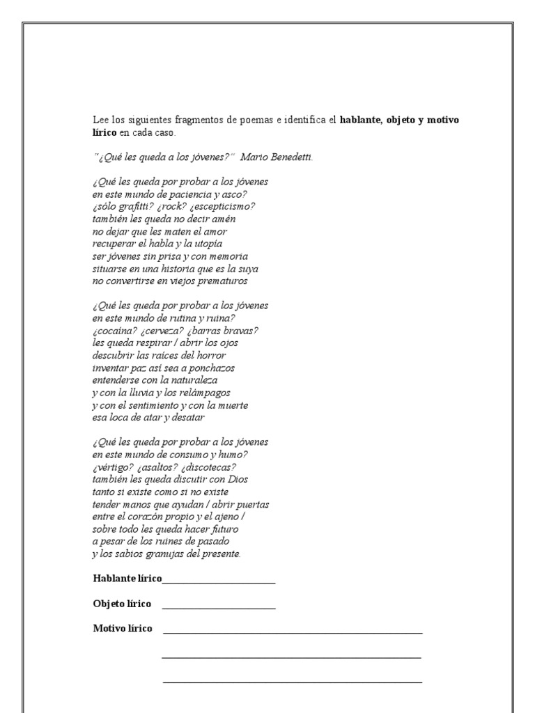 Lee Los Siguientes Fragmentos de Poemas e Identifica El Hablante | PDF