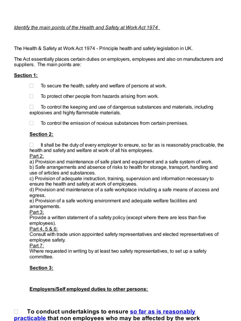 Health and Safety Act at work 1974Rich Text Editor File | Occupational ...
