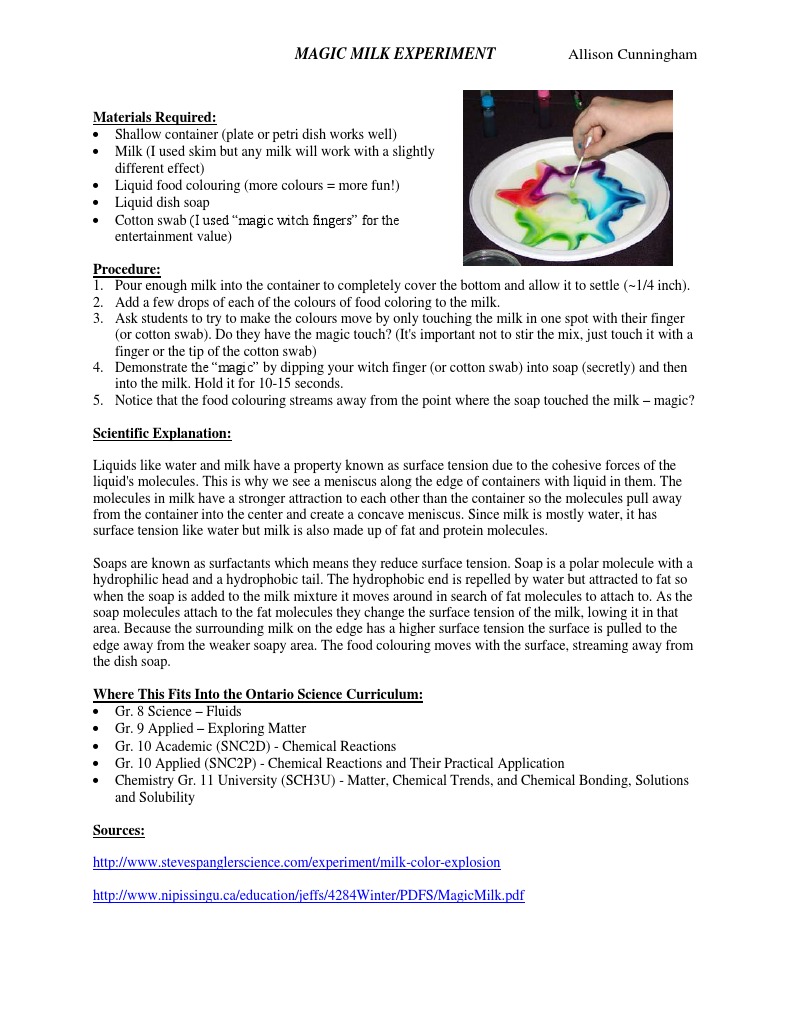 Magic Milk Experiment | PDF | Surface Tension | Soap