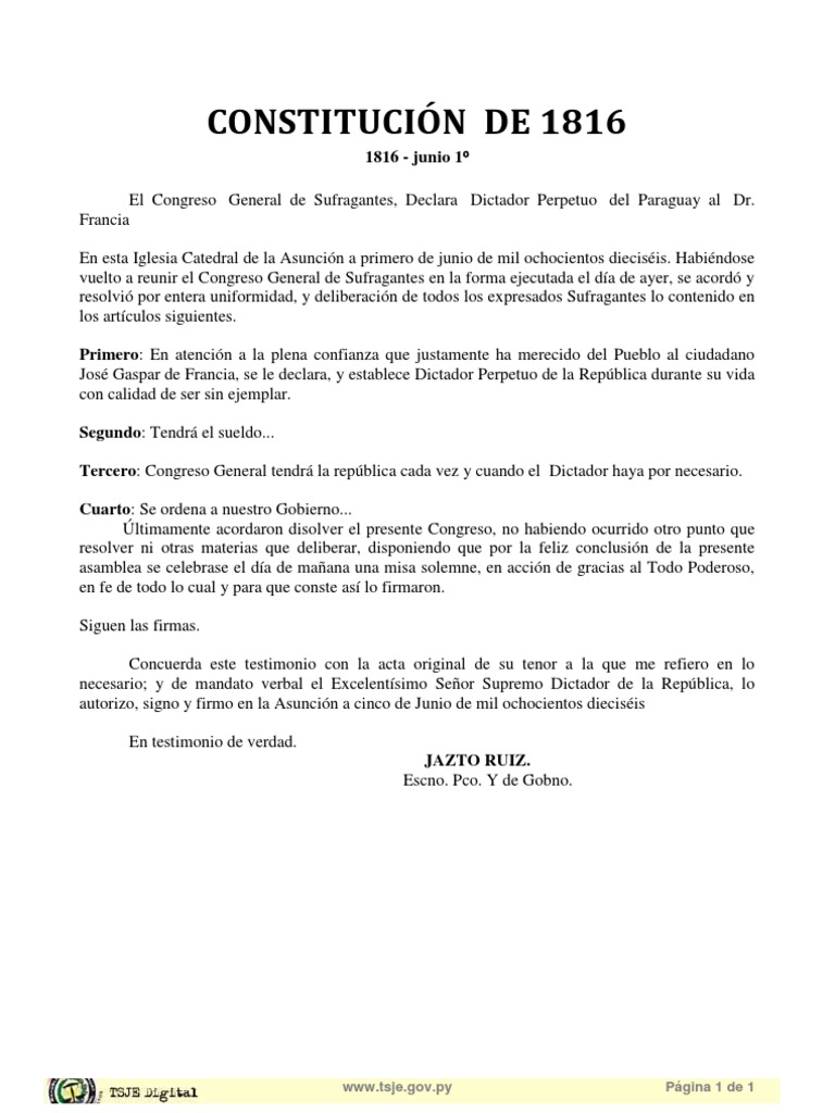 Constitucion de 1816 | PDF