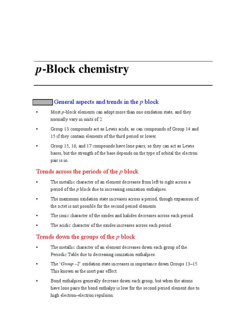 P Block Notes | PDF | Nitrogen | Chemical Bond