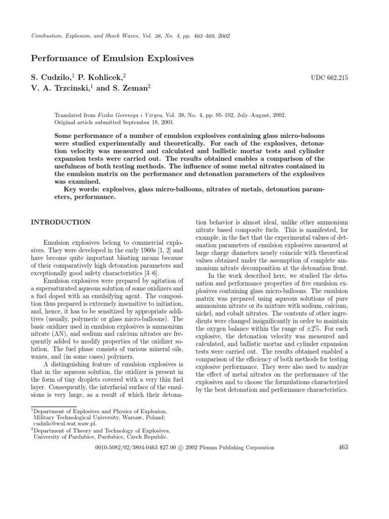 Performance of Emulsion Explosives | PDF | Explosive Material | Emulsion