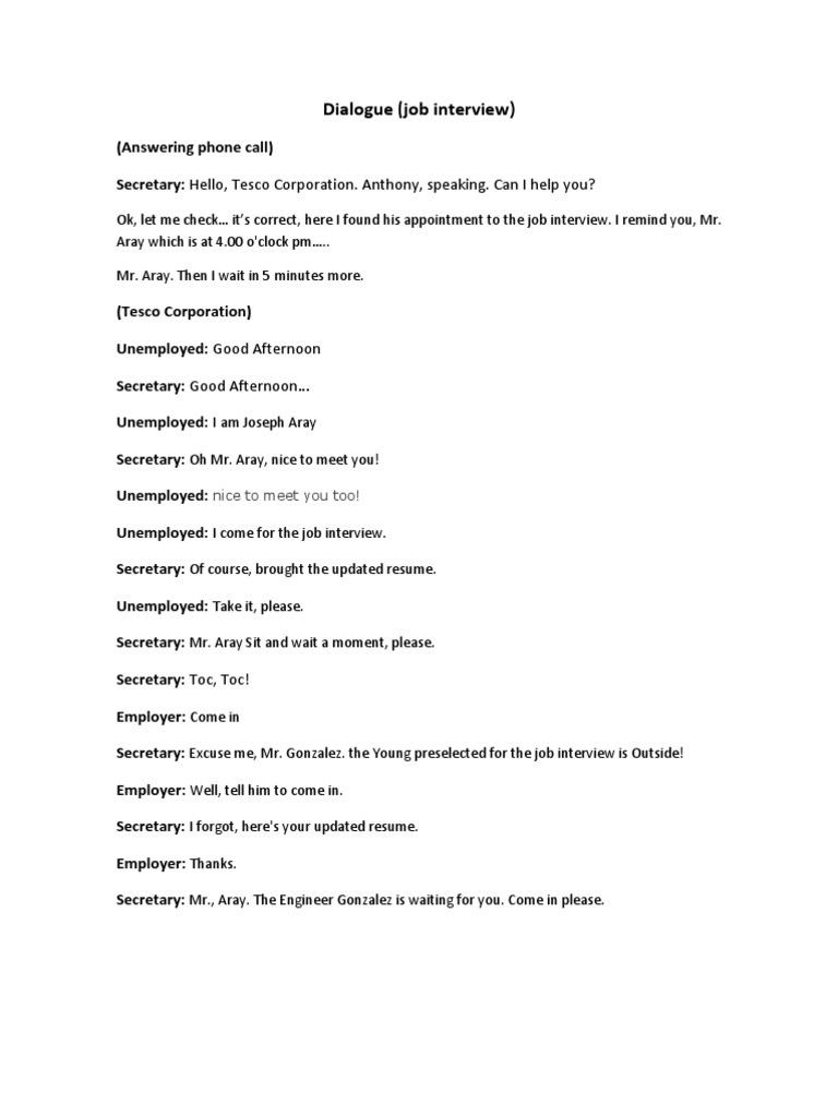 Dialogue (Job Interview) : Nice To Meet You Too! | PDF | Business ...