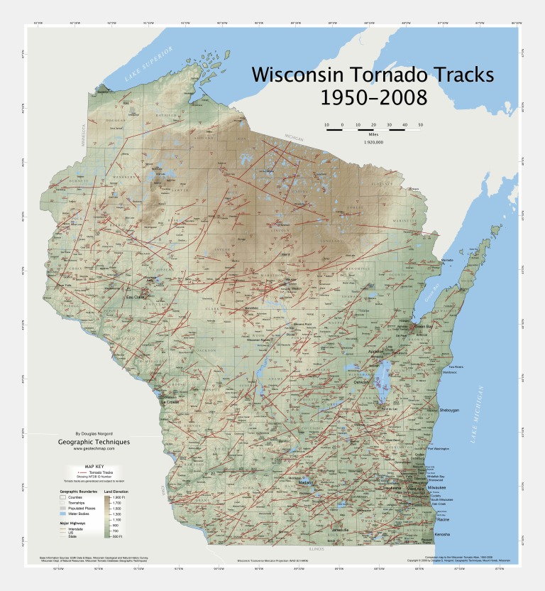 Wisconsin Tornado Track Map 1950-2008 | PDF | Teaching Mathematics | Nature