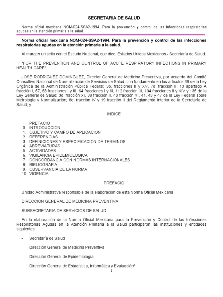Nom 024 Ssa2 1994 | PDF | Neumonía | Resfriado comun