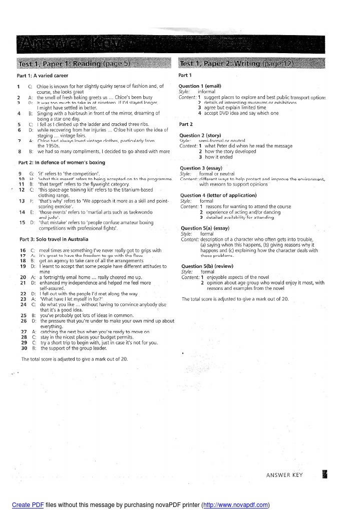 FCE Practice Tests Answer Key 2 | PDF | Computers