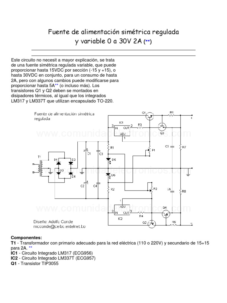 Fuente de Alimentación Simétrica Regulada | PDF