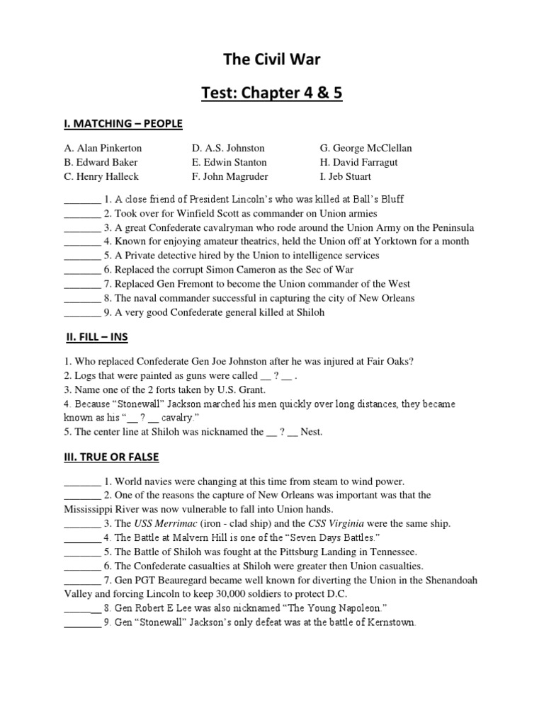 Chapters 4 - 5 Test For Book Versions | PDF | Union Army | Battle Of Shiloh