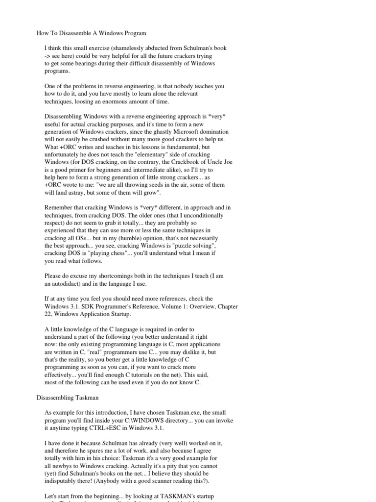 How To Disassemble A Windows Program | PDF | C (Programming Language ...