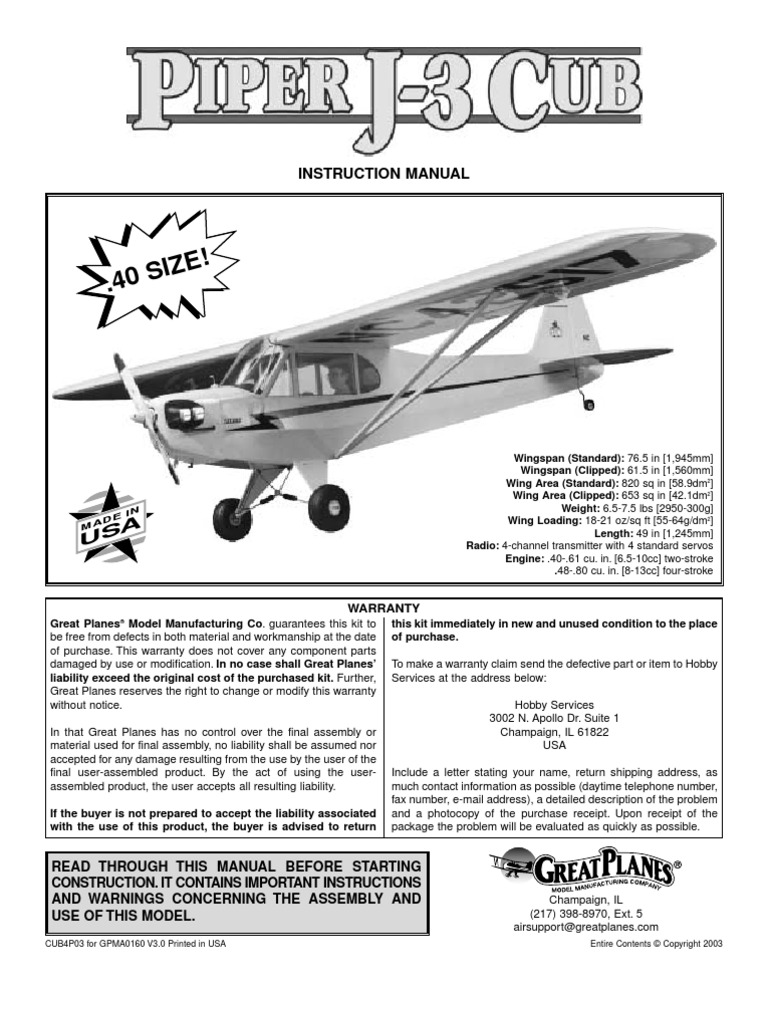 Manual Piper Cub | PDF | Plywood | Airplane