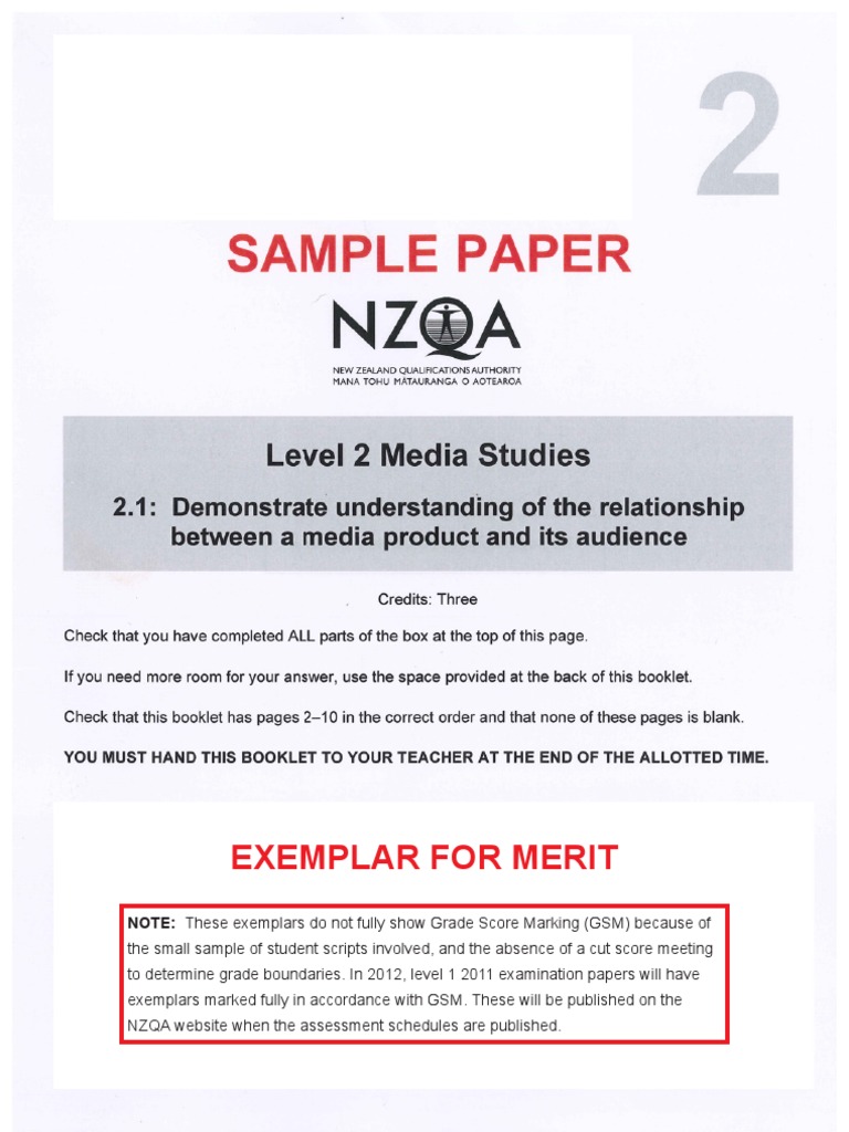 Exempler For Audience Paper NCEA LEVEL 2 | PDF