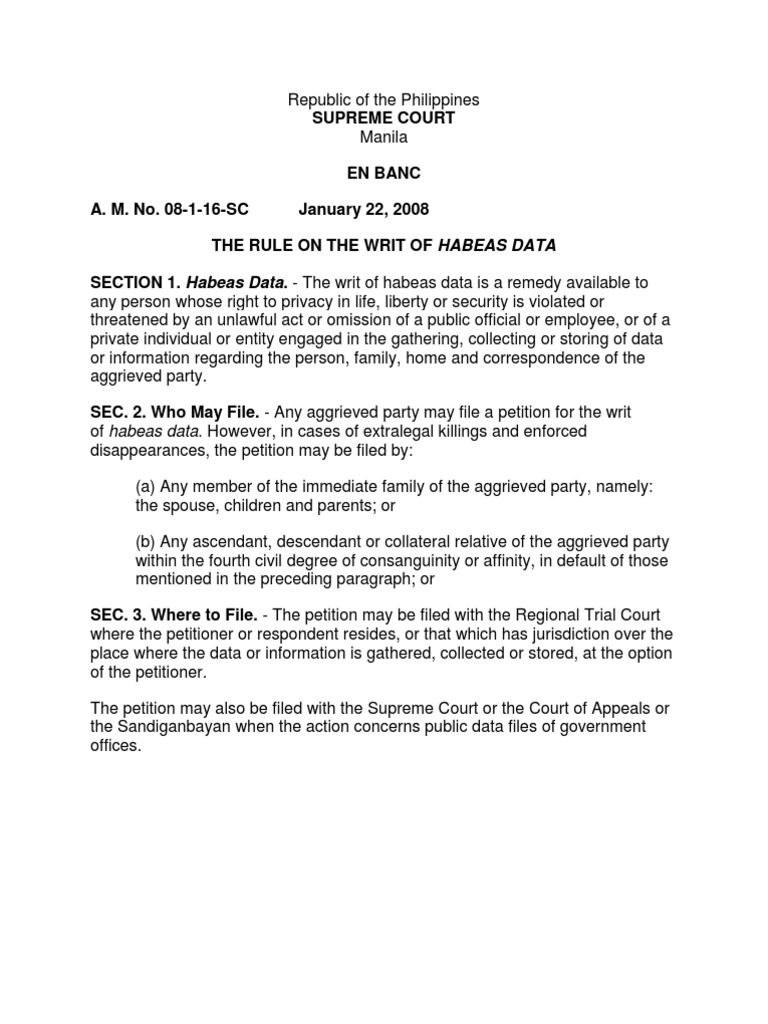 Writ of Habeas Data | Habeas Corpus | Judgment (Law)