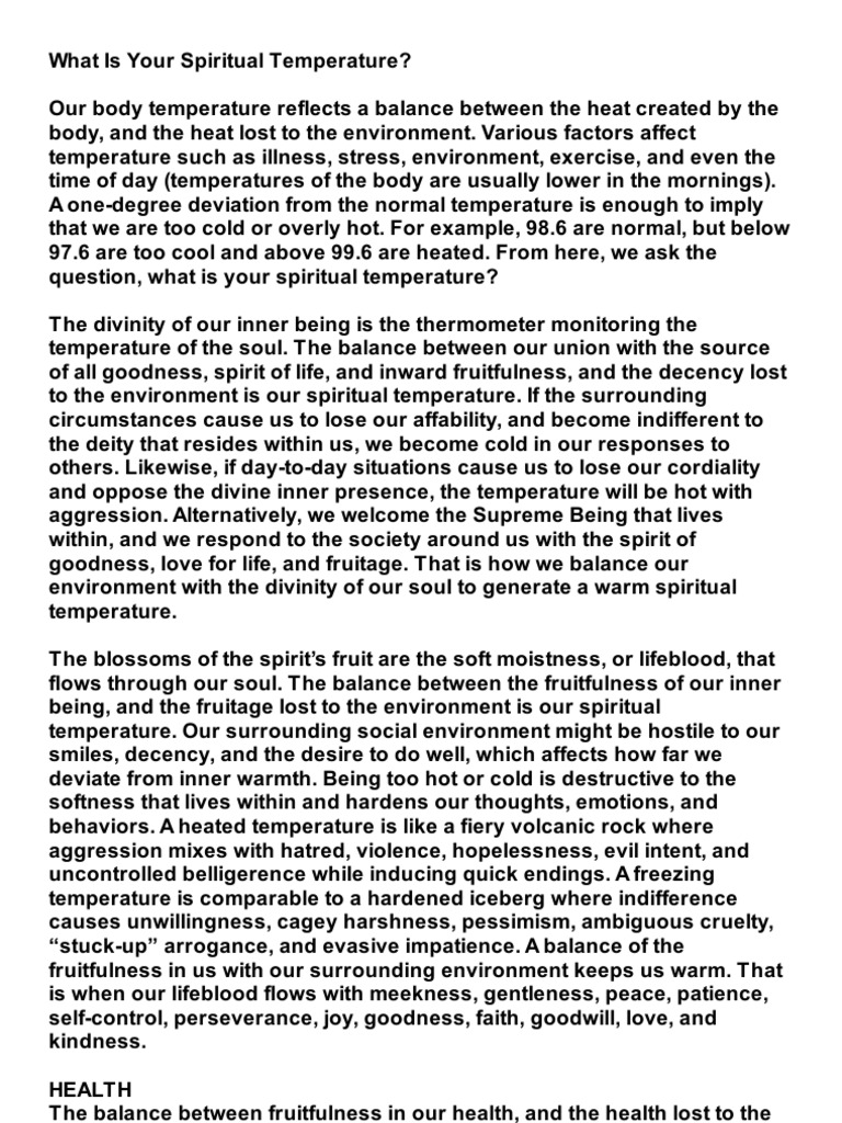 What Is Your Spiritual Temperature? | PDF | Fruit Of The Holy Spirit ...