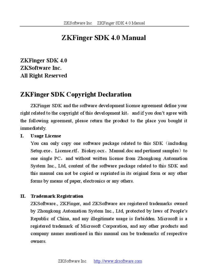 Zkfinger SDK 4.0 en | PDF | Installation (Computer Programs) | Fingerprint