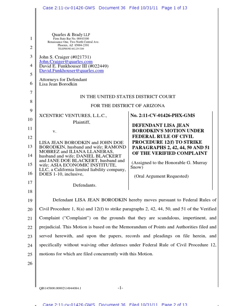 36 - Motion To Strike | PDF | Perjury | Complaint