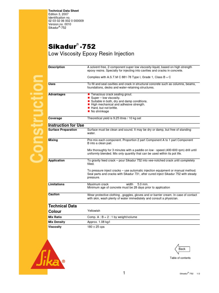 Sikadur 752 Pds | PDF | Epoxy | Concrete