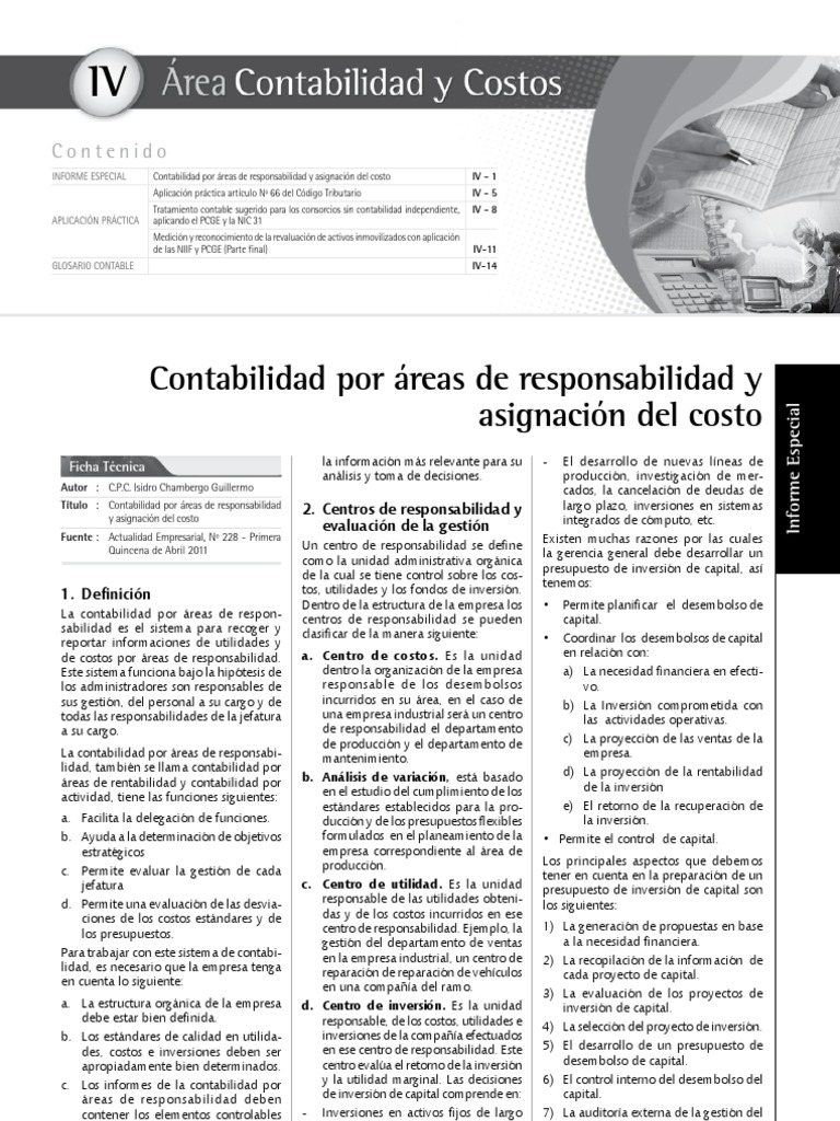 Contabilidad Por Áreas de Responsabilidad y Asignacion de Costo PDF ...