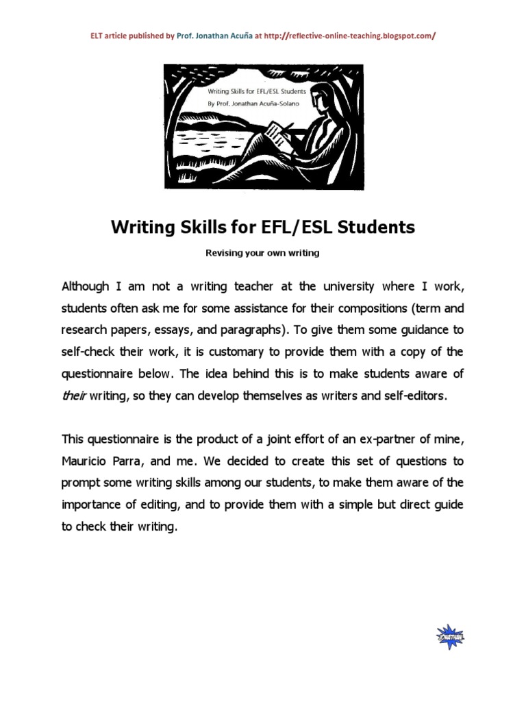 Writing Skills Self-Check for EFL/ESL | PDF | English As A Second Or ...