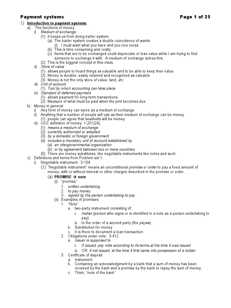 Payment Systems Outline | PDF | Negotiable Instrument | Cheque