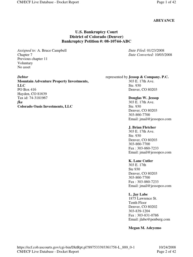 Colorado Bankruptcy Case: Mountain Adventure Property | PDF