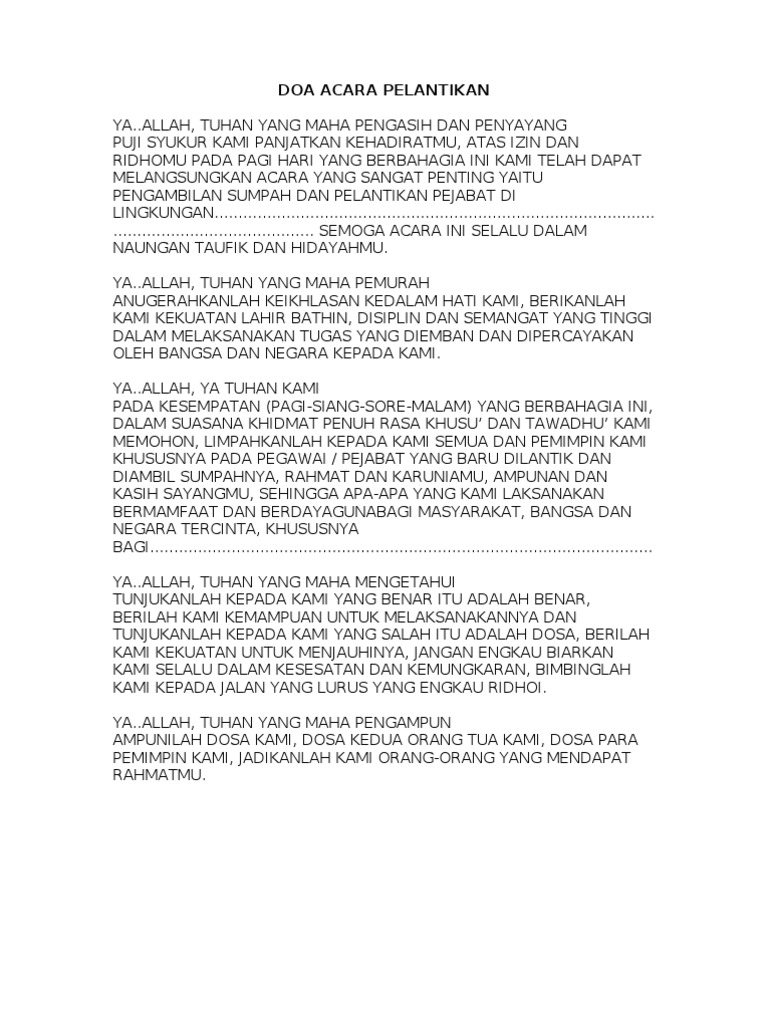 Doa Acara Pelantikan | PDF