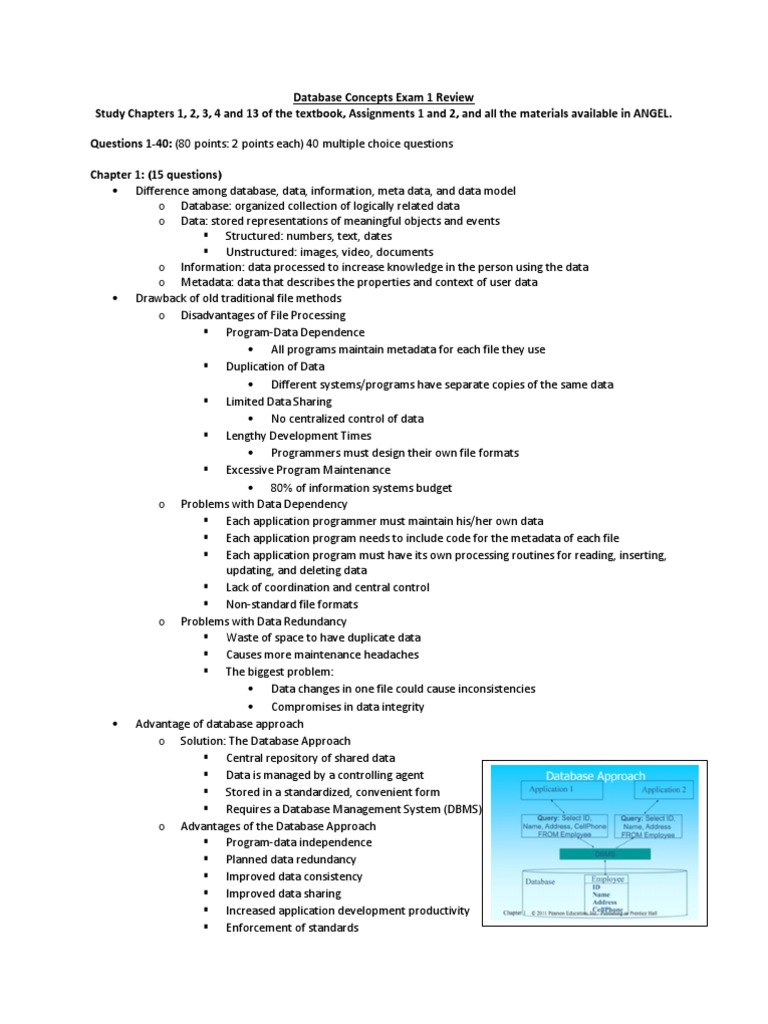 Database Exam 1 Review | PDF | Relational Database | Databases
