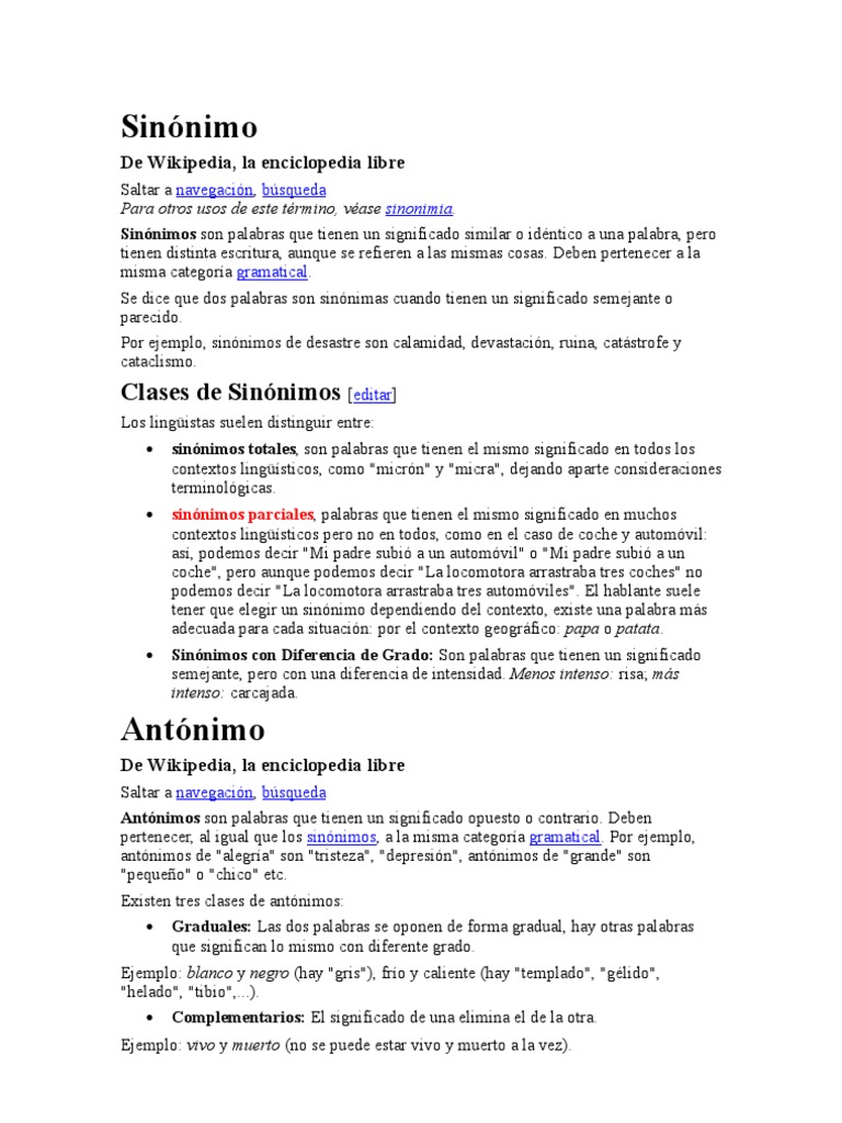 Sinónimo | PDF | Diccionario | Palabra