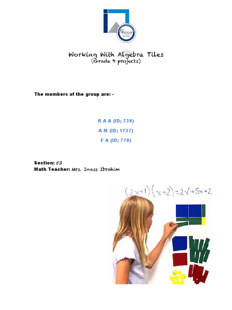 Working With Algebra Tiles (Project) | PDF | Factorization | Algebra