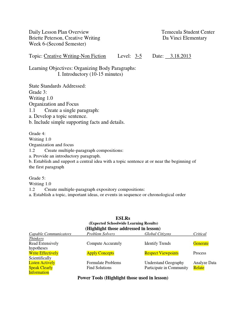 Week 6 Lesson Plan - Ice-Cream Cone Paragraph Structure | PDF | Lesson ...