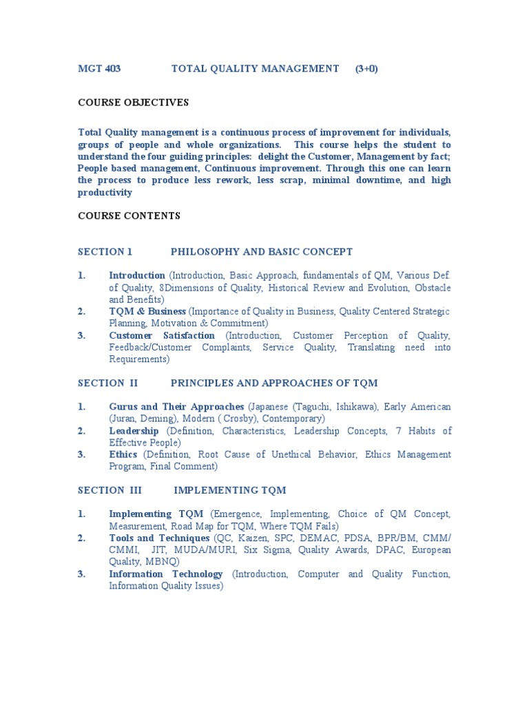 TQM | PDF | Quality Management | Leadership
