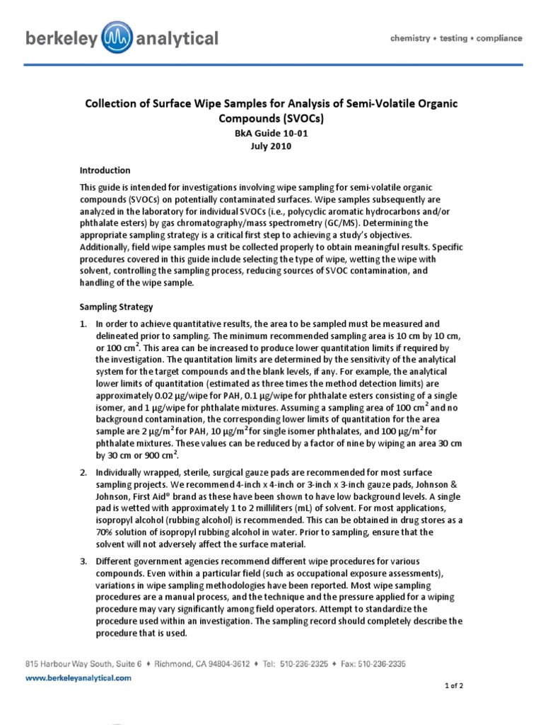 Wipe Sampling Guide for SVOCs Analysis | PDF | Mass Spectrometry | Gas ...