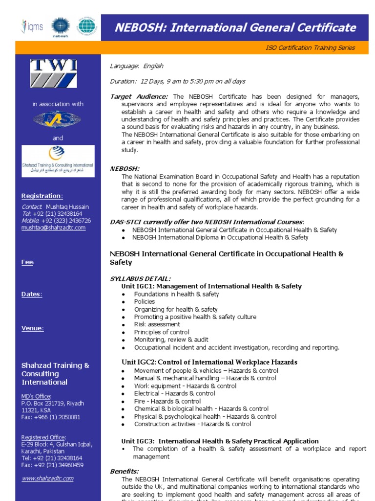 Nebosh International General Certificate | PDF | Occupational Safety And Health | Safety