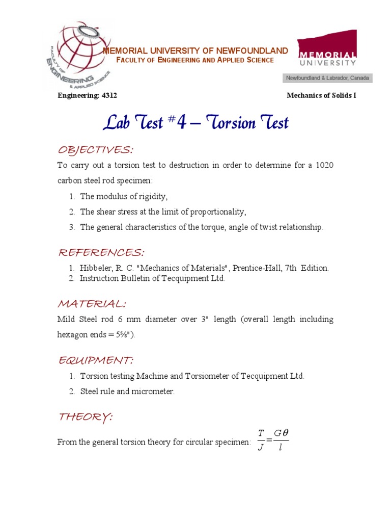 Torsion Test Lab: Mechanics of Solids | PDF | Young's Modulus | Stiffness
