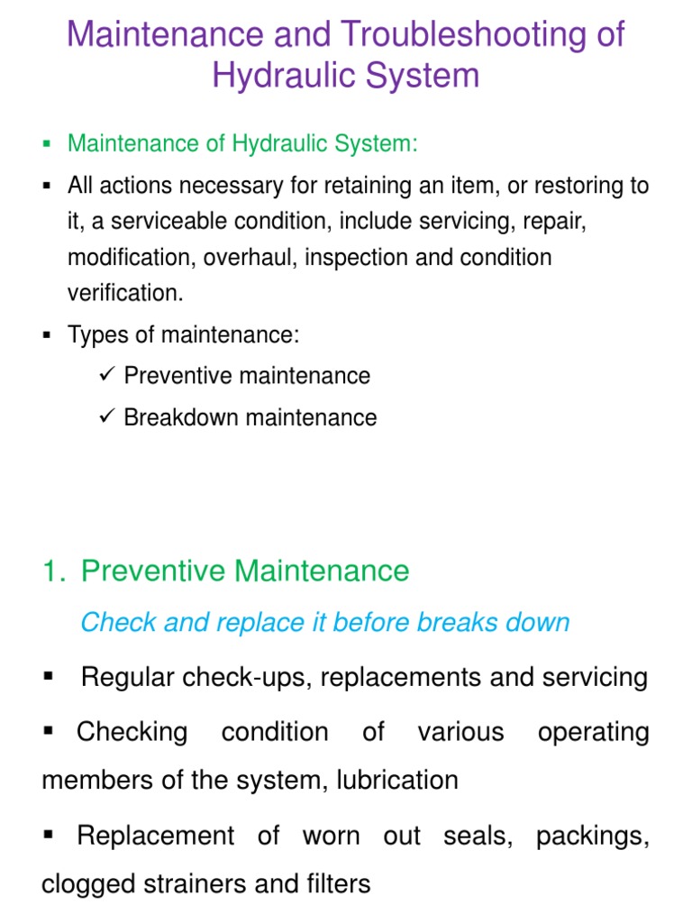 Hydraulic System Maintenance and Troubleshooting Guide | PDF | Pump | Valve