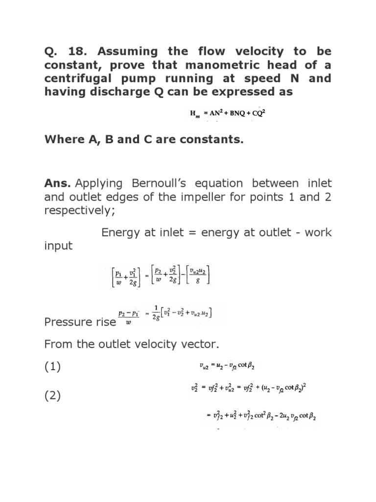 CENTRIFUGAL PUMP EQUATIONS | PDF | Pump | Gas Technologies