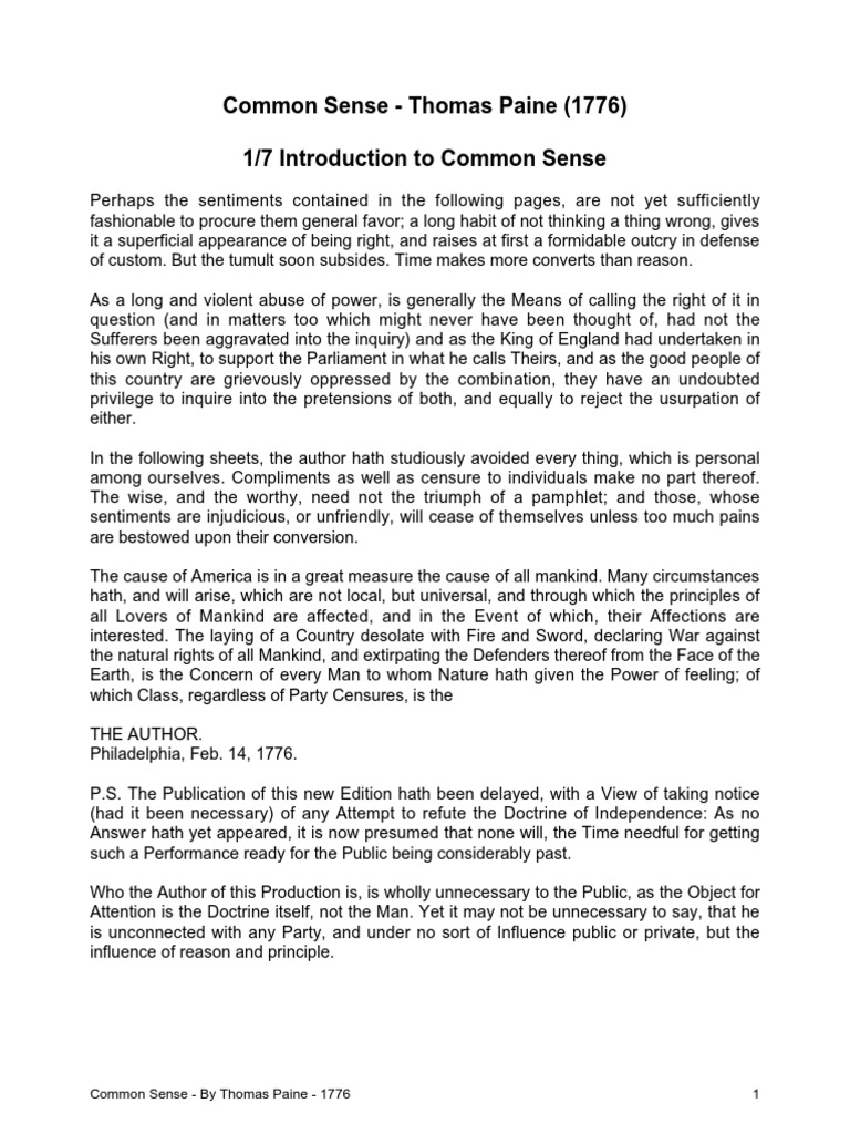 Paine Thomas - Common Sense | PDF | Common Sense | Samuel
