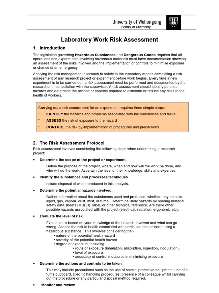 risk assessment | Risk | Experiment