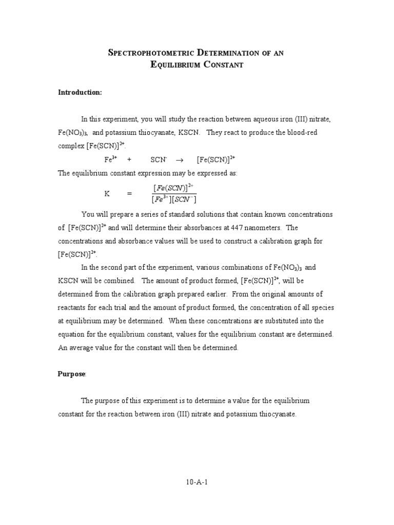 Spectrophotometric Determination of An Equilibrium Constant | PDF ... Spectrophotometric Determination of An Equilibrium Constant | PDF ...