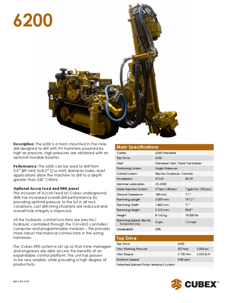 Cubex 6200 Spec Sheet PDF | PDF | Drill | Pump