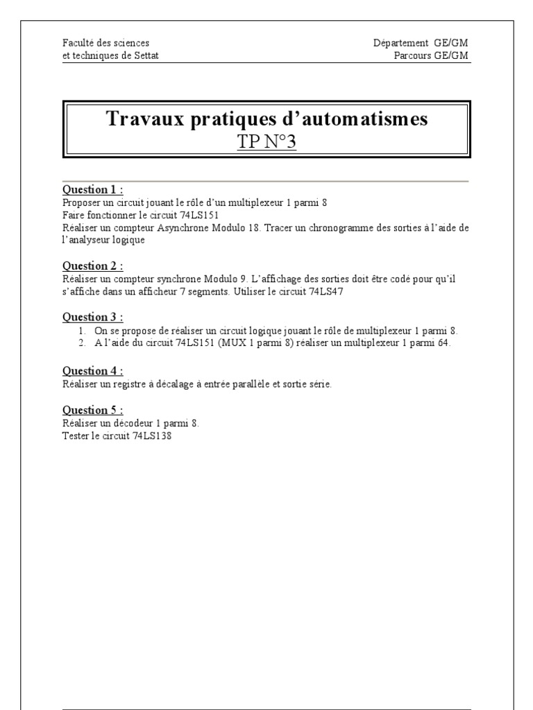 TP 3 Automatismes | PDF
