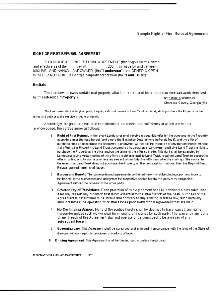 Sample Right of First Refusal Agreement | PDF | Grammatical Gender ...