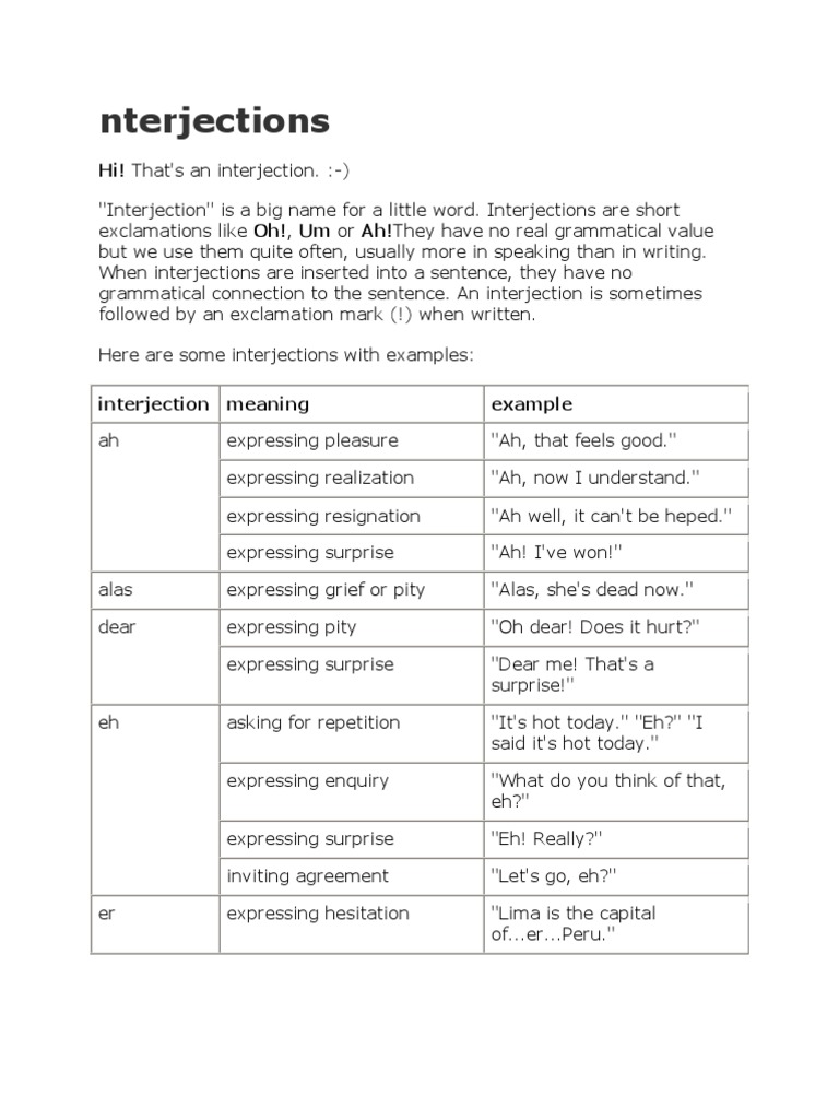 Interjection s | Grammar | Semantics