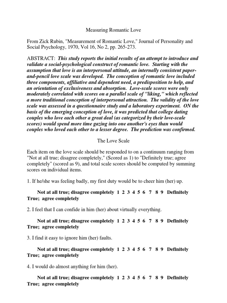 Love Measurement Scale | Validity (Statistics) | Interpersonal ...