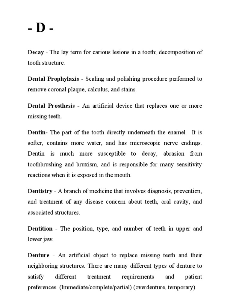 Glossary of Dental Terms D 1 | PDF | Science & Mathematics